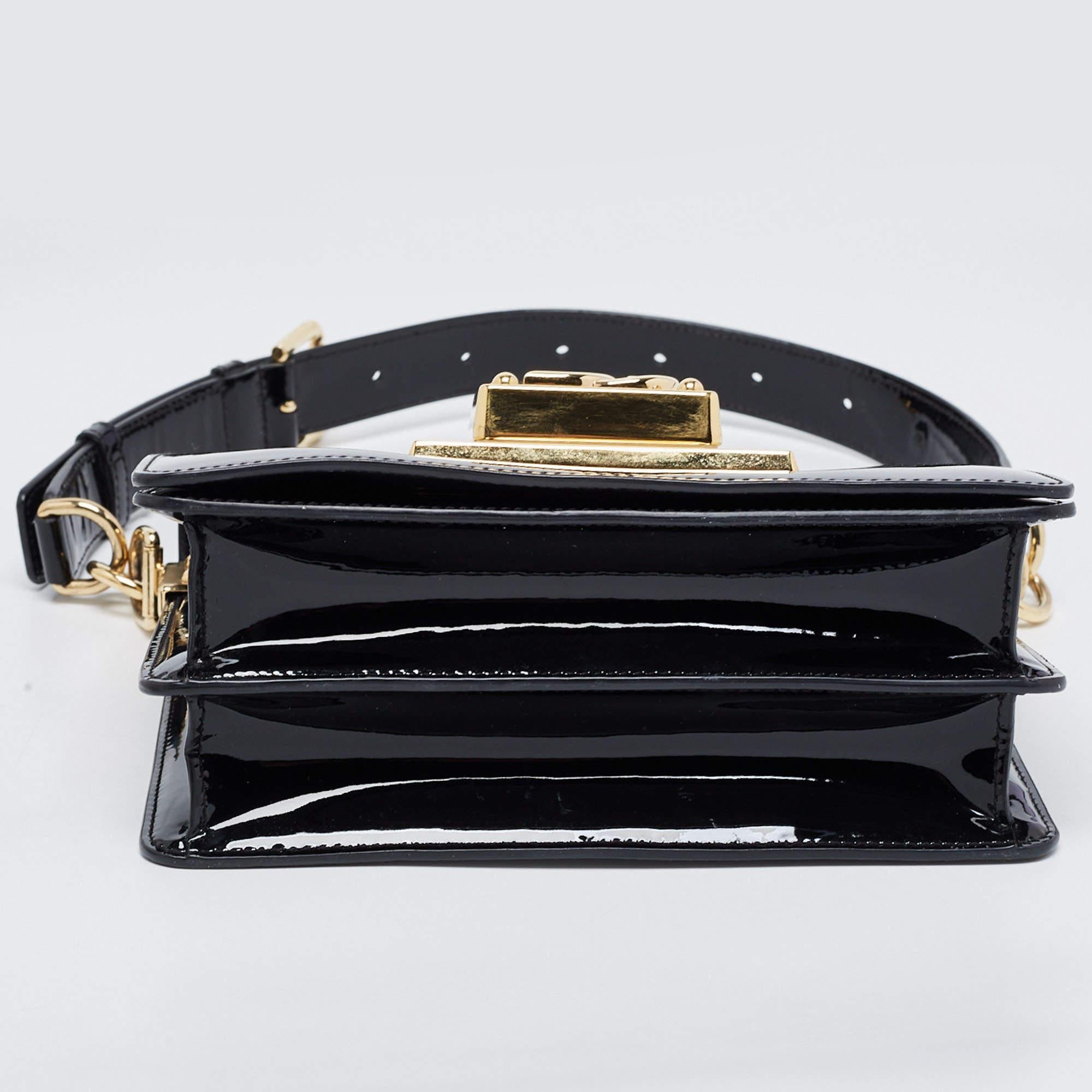 Dolce and Gabbana Black Patent Leather Bella Flap Shoulder Bag For Sale at 1stDibs