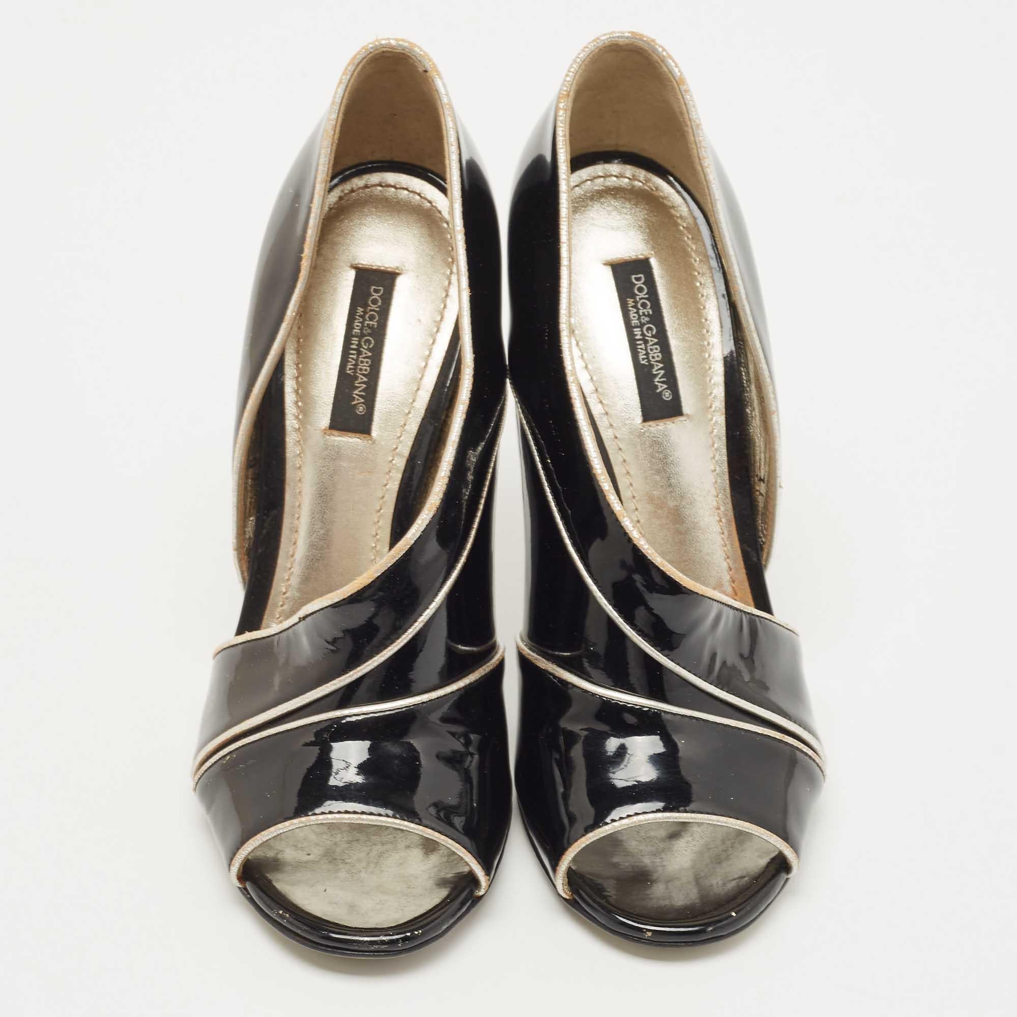 Dolce and Gabbana Black Patent Leather Peep Toe D'orsay Pumps Size 36 ...