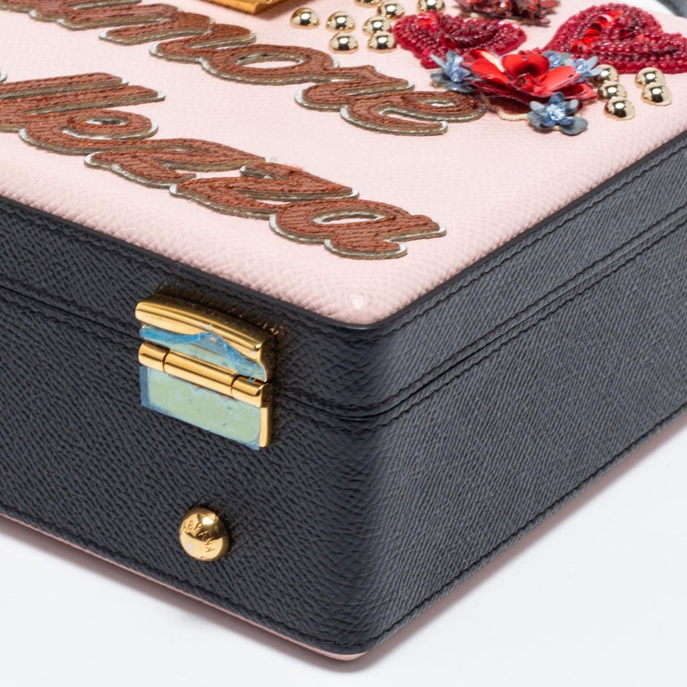 Dolce and Gabbana Black/Pink Embellished Leather Dolce L' Amore Box Bag ...