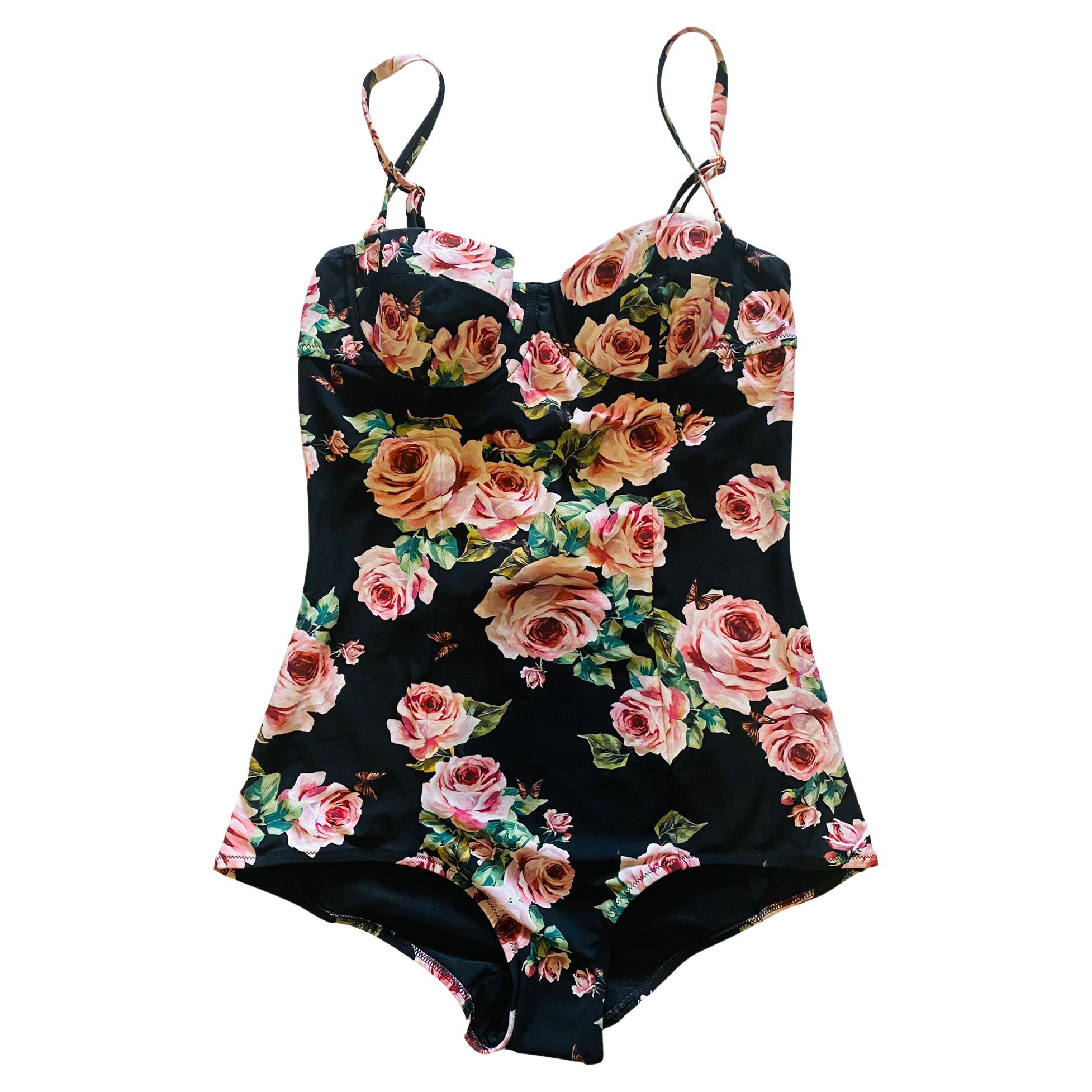 New Dolce And Gabbana Black Playing Card Print One Piece Bathing Suit
