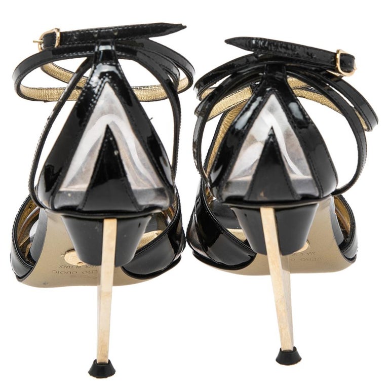 Dolce And Gabbana Black Pvc And Leather Strappy Sandals Size 37 For