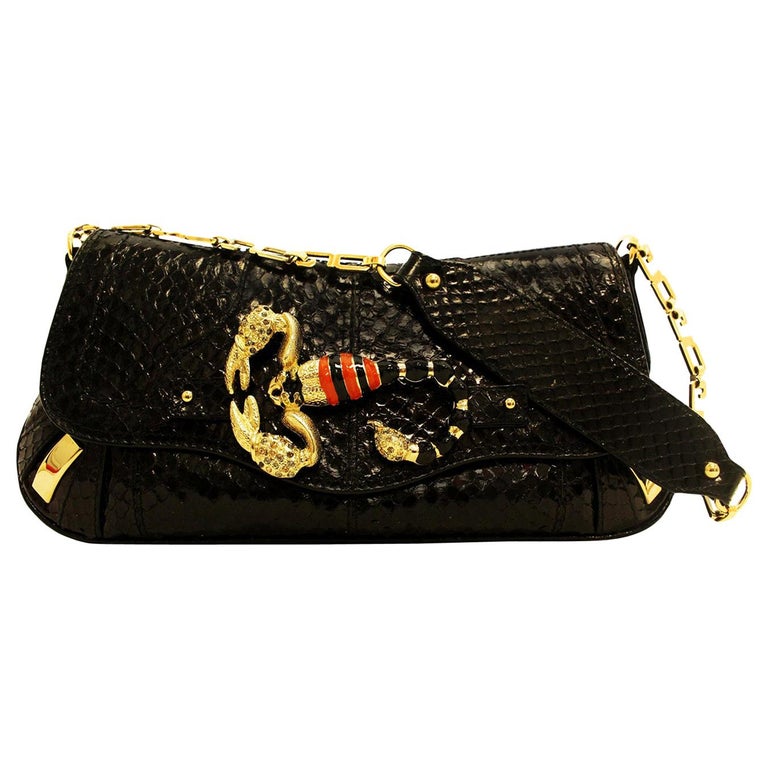 Dolce and Gabbana Black Python Zodiac Collection W/ Scorpion Brooch at ...