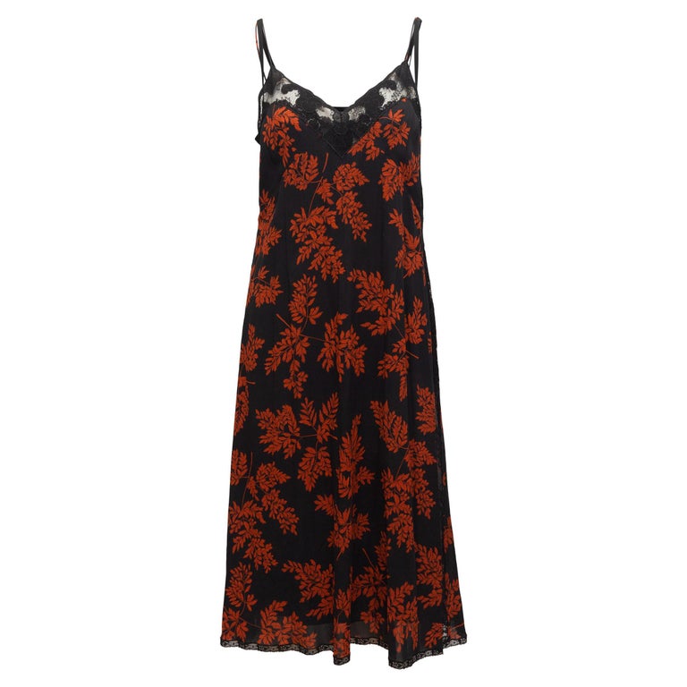 Dolce and Gabbana Black and Red Botanical Print Slip Dress For Sale at ...