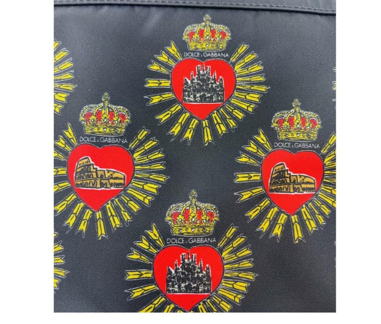 Dolce and Gabbana Black Red Cotton Clutch Pouch Bag Sacred Heart Crown ...