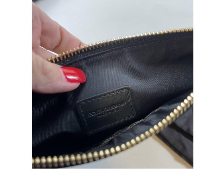 Dolce and Gabbana Black Red Cotton Clutch Pouch Bag Sacred Heart Crown ...