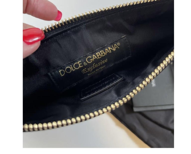 Dolce and Gabbana Black Red Cotton Clutch Pouch Bag Sacred Heart Crown ...