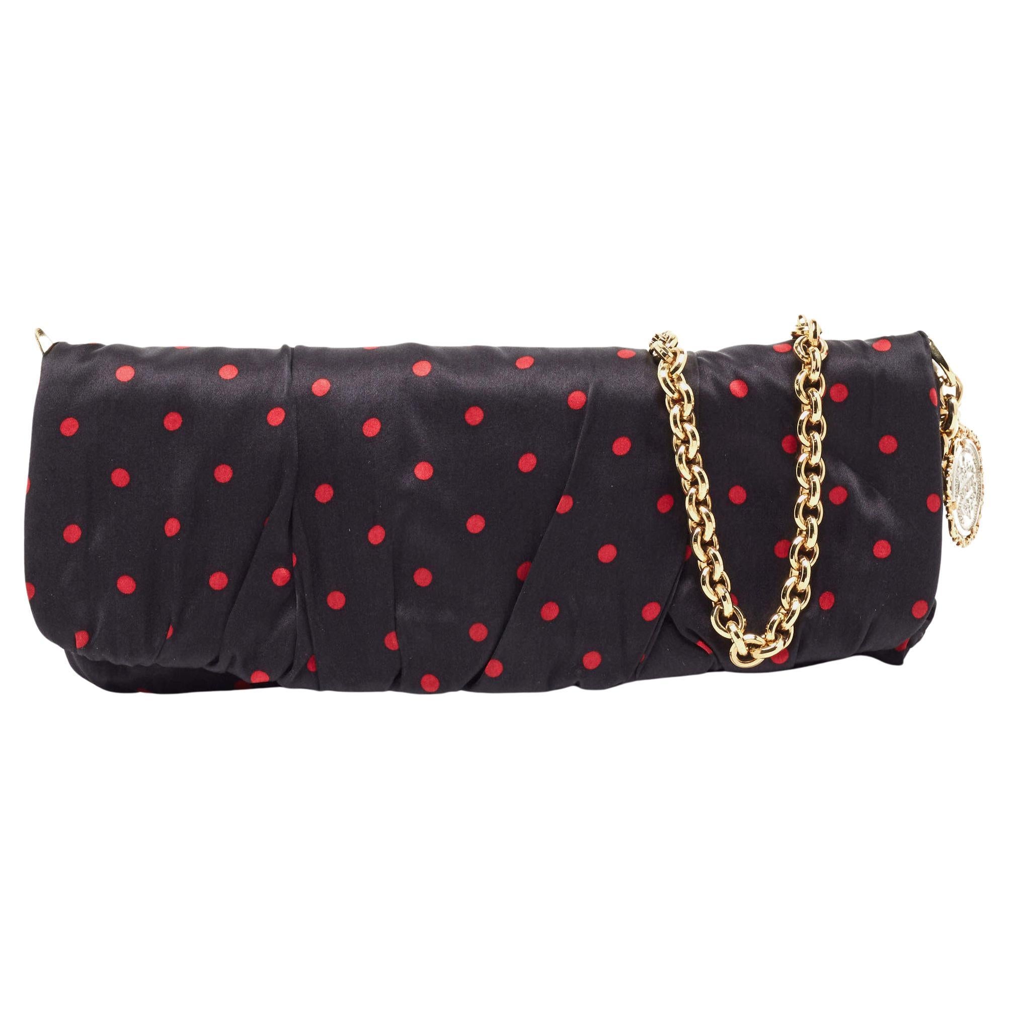 Dolce and Gabbana Black/Red Polka Dot Satin Sicily Chain Clutch For ...
