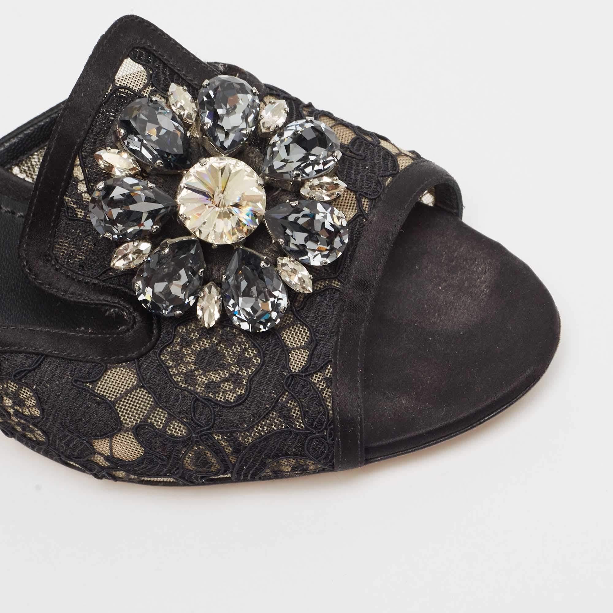 Dolce And Gabbana Black Satin And Mesh Bianca Open Toe Sandals Size 38