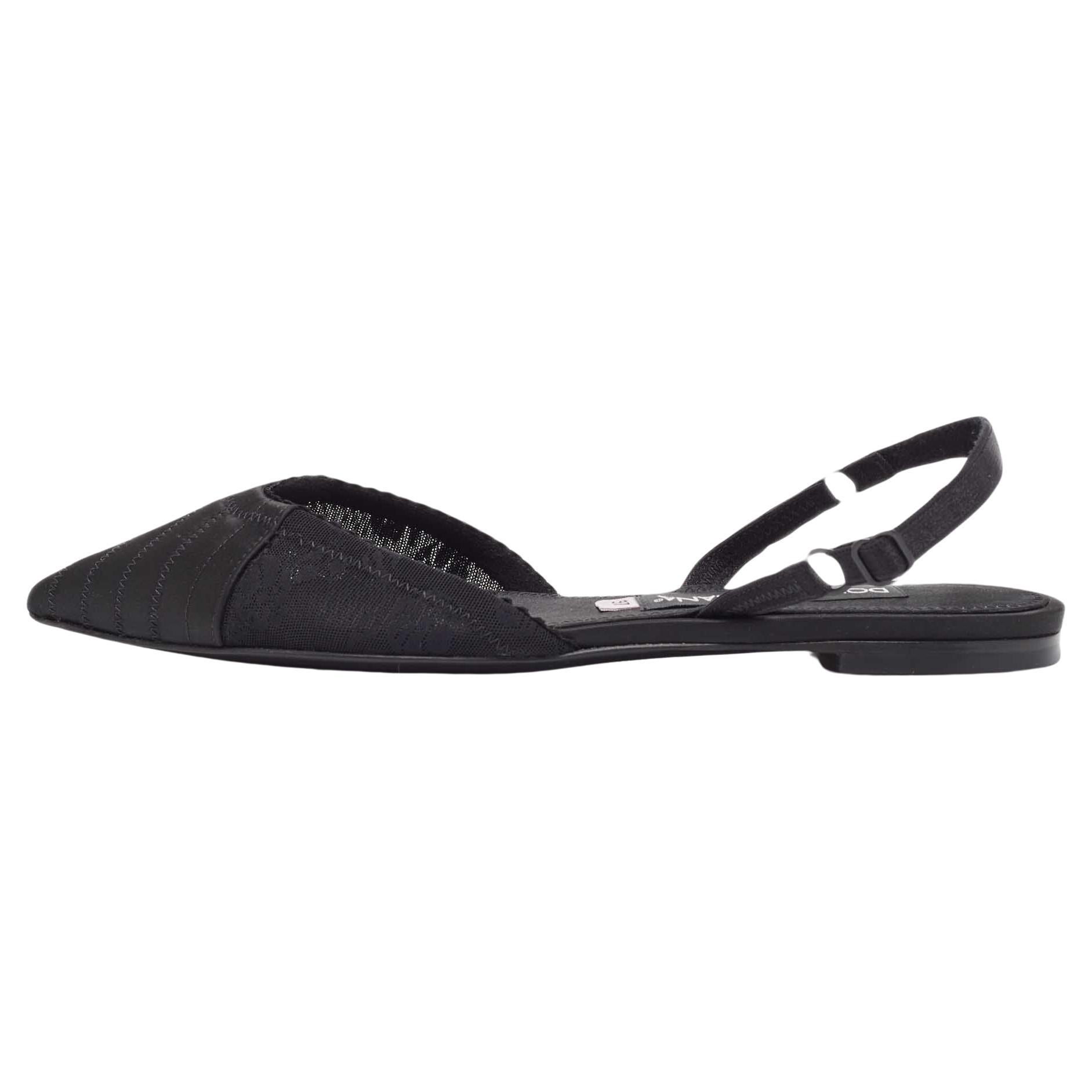 Dolce and Gabbana Black Satin and Mesh Slingback Flats Size 37 For Sale ...