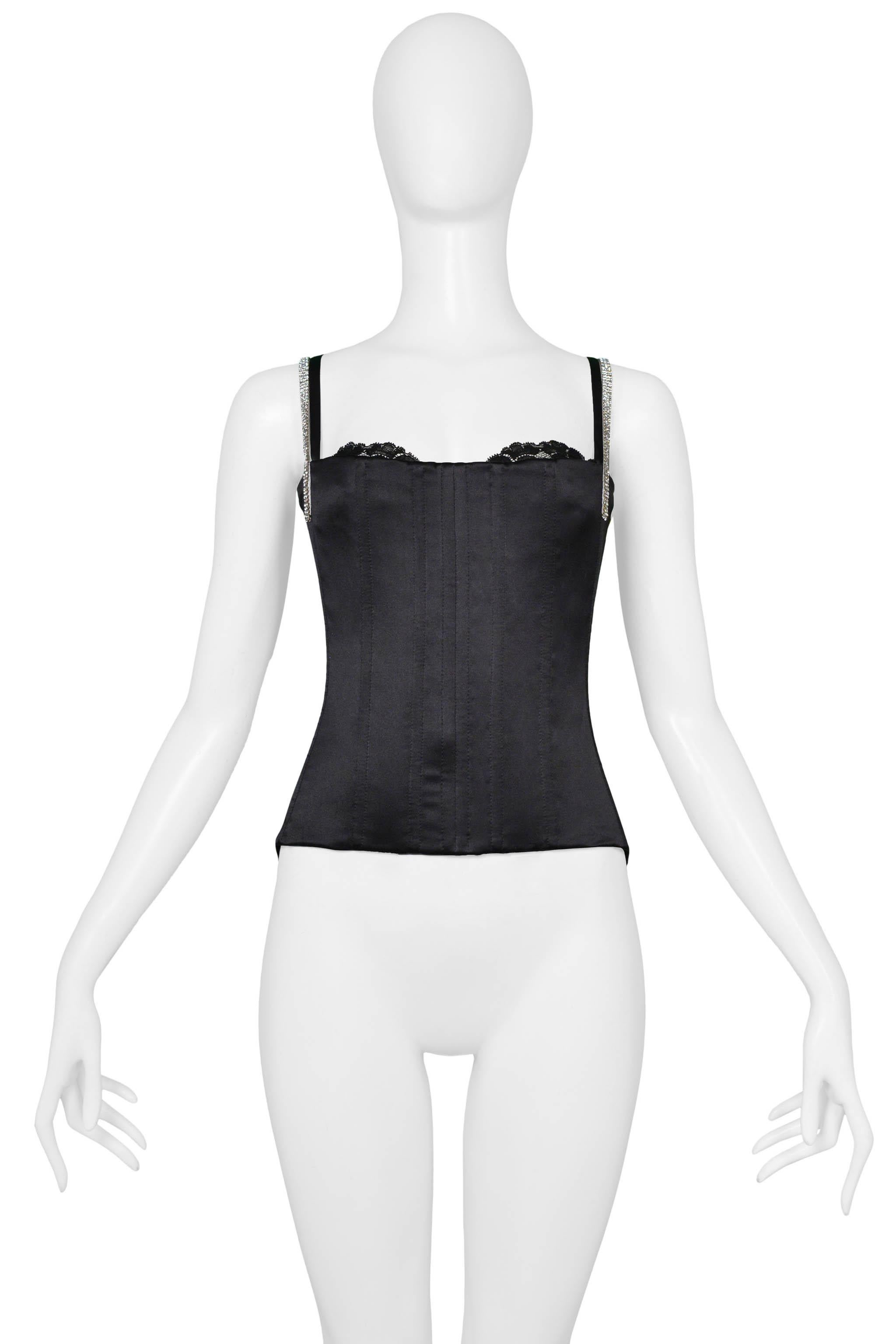 Dolce and Gabbana Black Satin Corset Top With Rhinestone Straps at 1stDibs