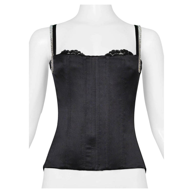 Dolce and Gabbana Schwarzes Satin-Korsett-Oberteil mit Strassriemen im ...