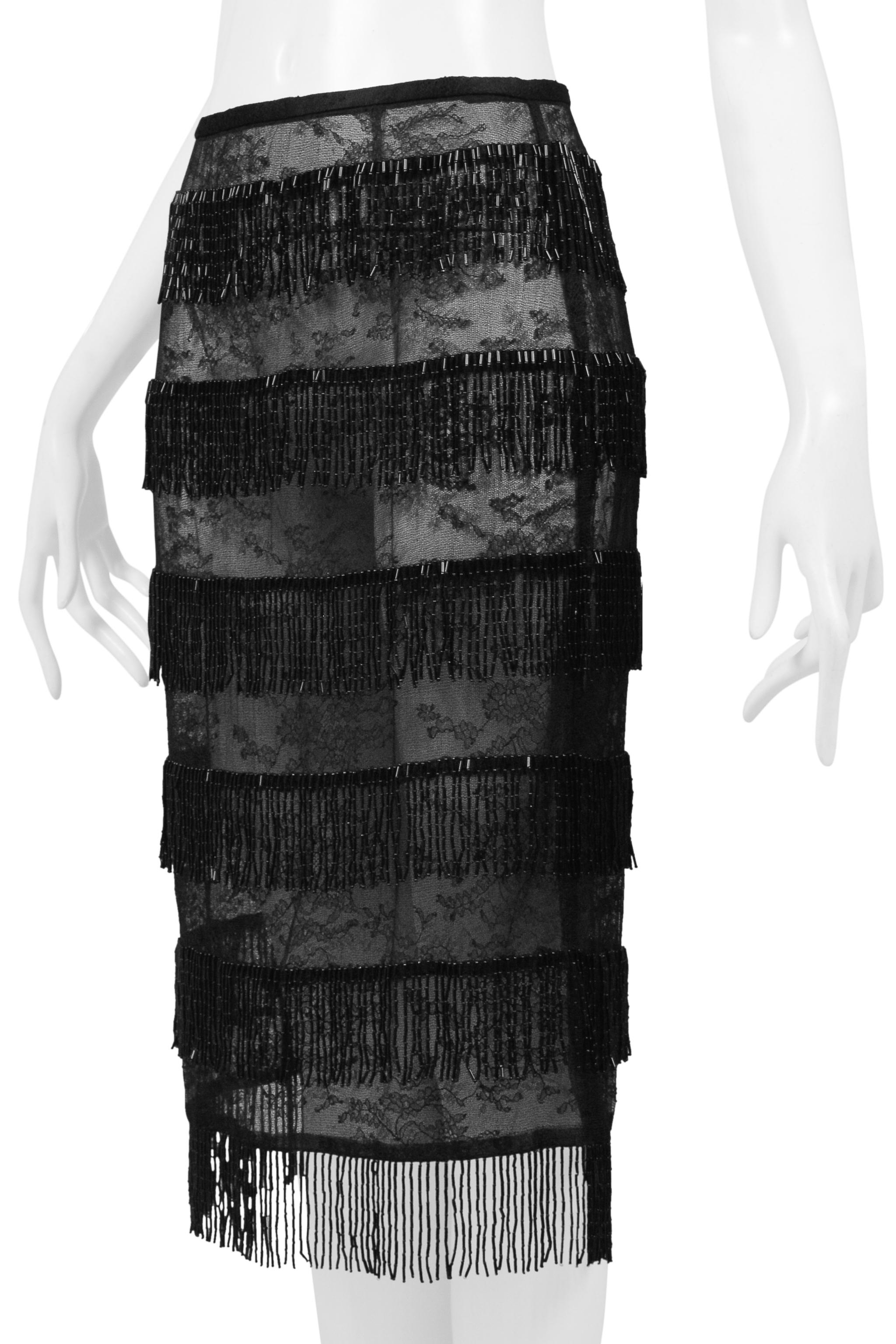 Dolce and Gabbana Black Sheer Skirt With Beaded Fringe SS 2000 For Sale ...