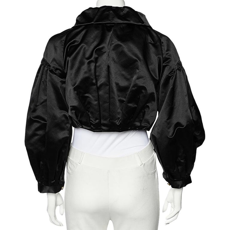 Dolce and Gabbana Black Silk Satin Ruffled Neck Bolero M For Sale at ...