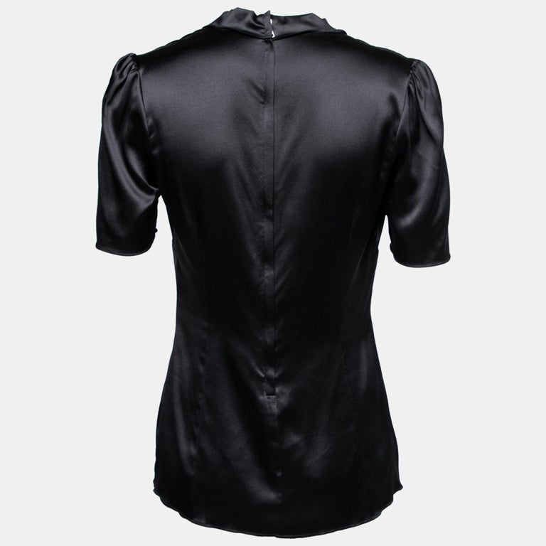 Dolce and Gabbana Black Silk Satin Short Sleeve Blouse M For Sale at ...