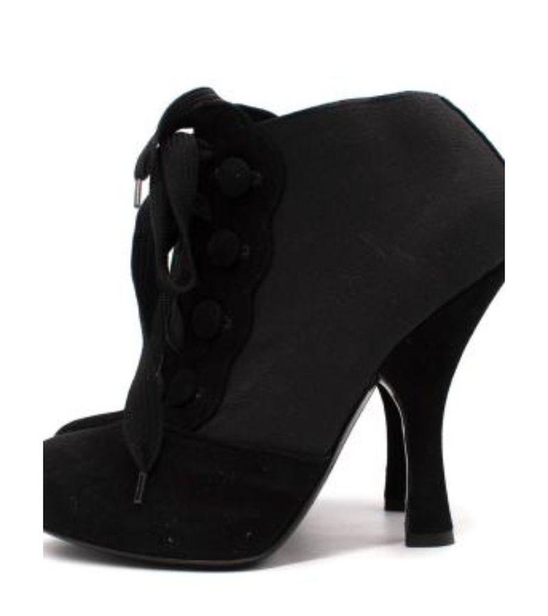 Dolce and Gabbana Black Stretch Mesh and Suede Lace-Up Heeled Booties ...