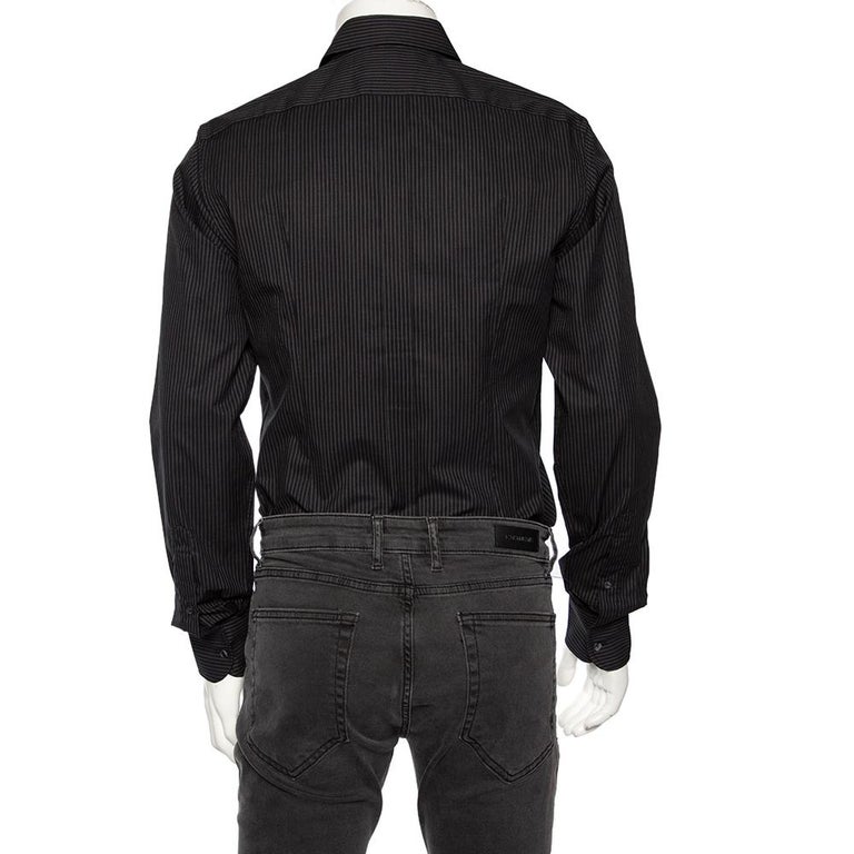 Dolce and Gabbana Black Striped Cotton Gold Label Shirt M For Sale at ...