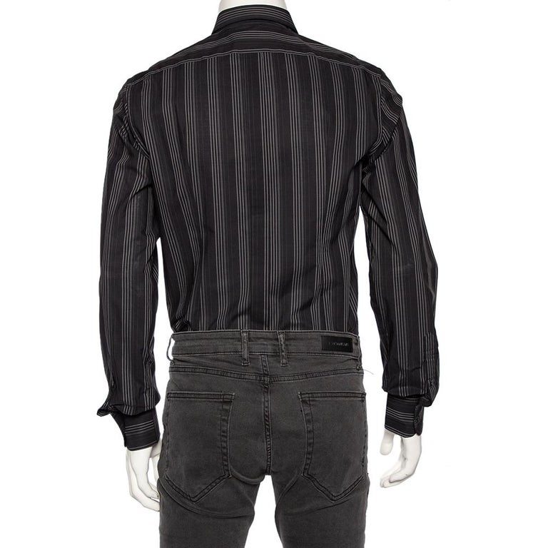 Dolce and Gabbana Black Striped Cotton Gold Label Shirt M For Sale at ...