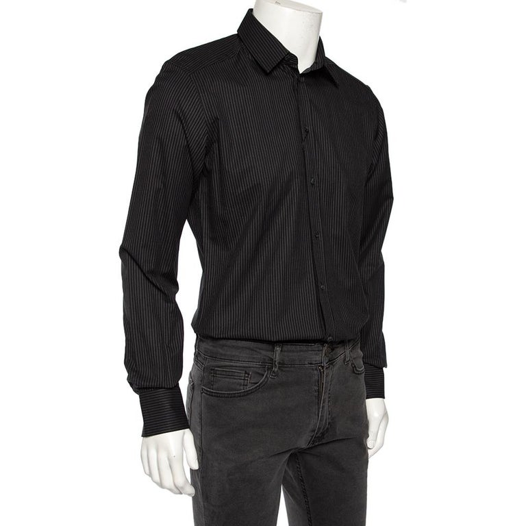 Dolce and Gabbana Black Striped Cotton Gold Label Shirt M For Sale at ...