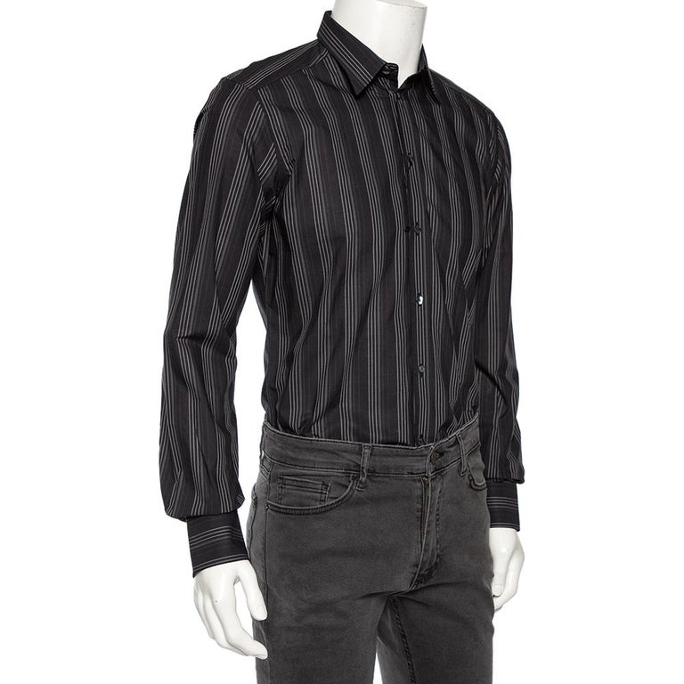 Dolce and Gabbana Black Striped Cotton Gold Label Shirt M For Sale at ...