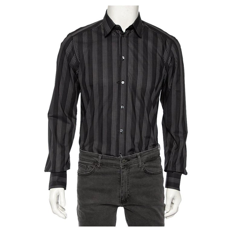 Dolce and Gabbana Black Striped Cotton Gold Label Shirt M For Sale at ...