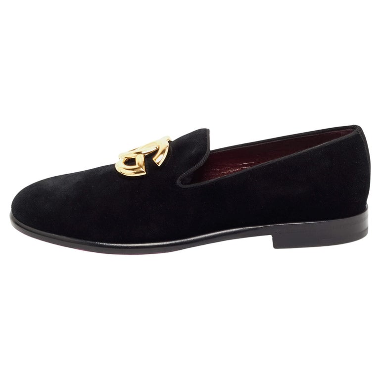 Dolce and Gabbana Black Velvet DG Logo Smoking Slippers Size 41 For ...