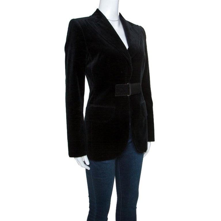 Dolce and Gabbana Black Velvet Velcro Closure Blazer S at 1stDibs