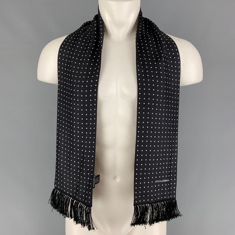 DOLCE and GABBANA Black White Dot Print Silk Scarf For Sale at 1stDibs