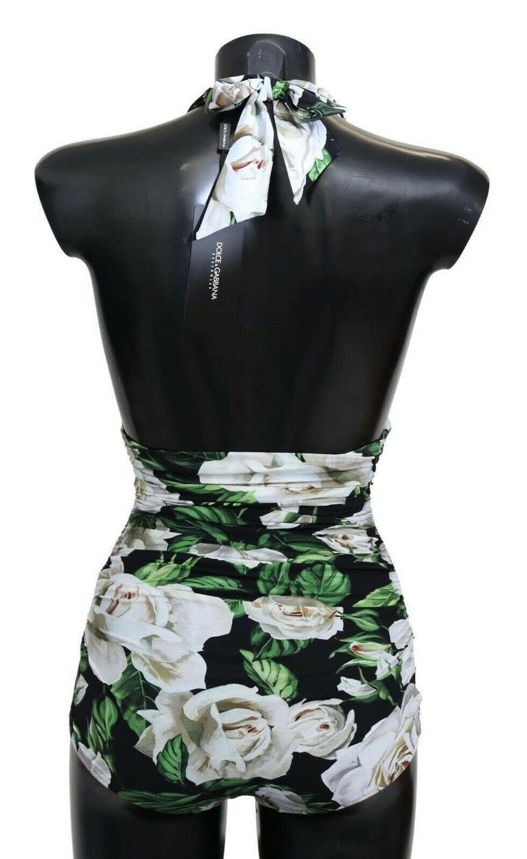 Dolce and Gabbana Black White Roses Flowers One Piece Swimsuit Swimwear ...