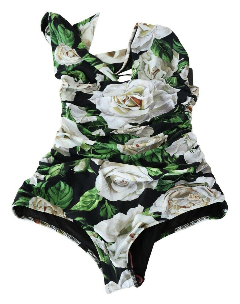 Dolce and Gabbana Black White Roses Flowers One Piece Swimsuit Swimwear ...