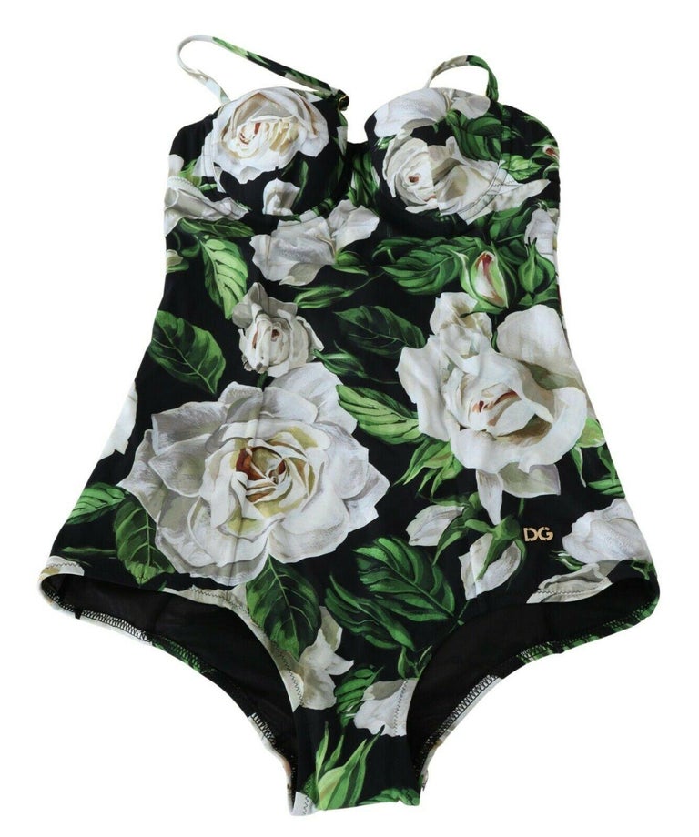Dolce and Gabbana Black White Roses Flowers One Piece Swimsuit Swimwear ...