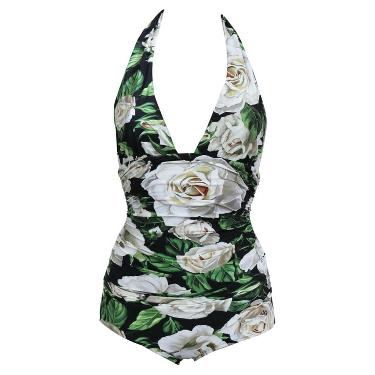 Dolce and Gabbana Black White Roses Flowers One Piece Swimsuit Swimwear ...