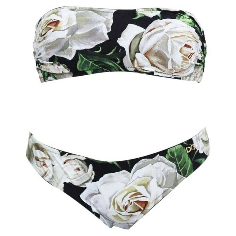 Dolce and Gabbana Black White Roses Two Piece Swimsuit Bikini Swimwear ...