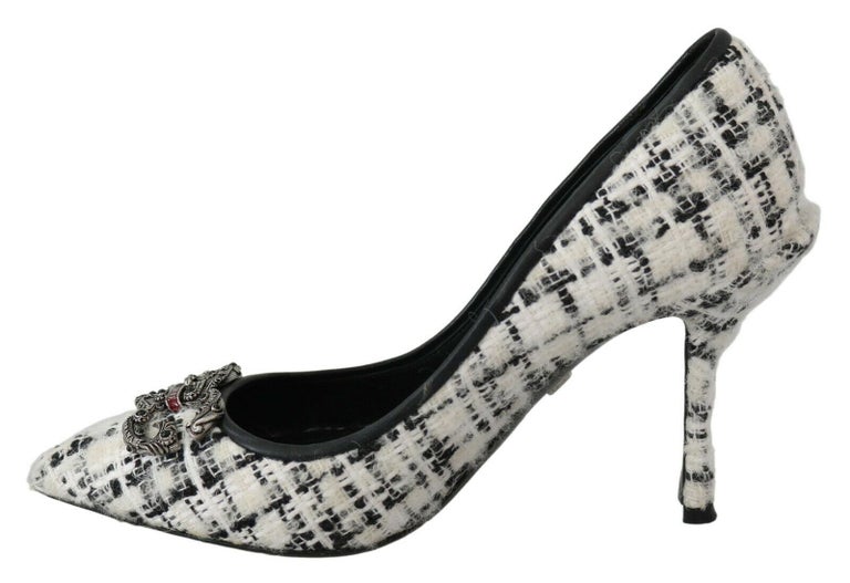 Dolce and Gabbana Black White Tweed Leather Shoes Heels Pumps DG With ...