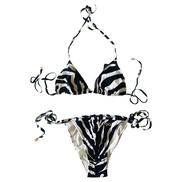 Dolce and Gabbana Black White Zebra Strings Bikini Swimsuit Swimwear ...
