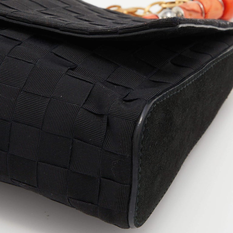 Dolce and Gabbana Black Woven Fabric and Leather Miss Charles Shoulder ...