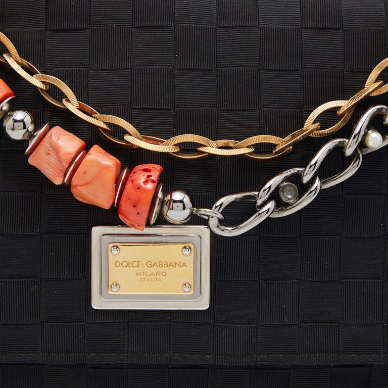 Dolce and Gabbana Black Woven Fabric and Leather Miss Charles Shoulder ...