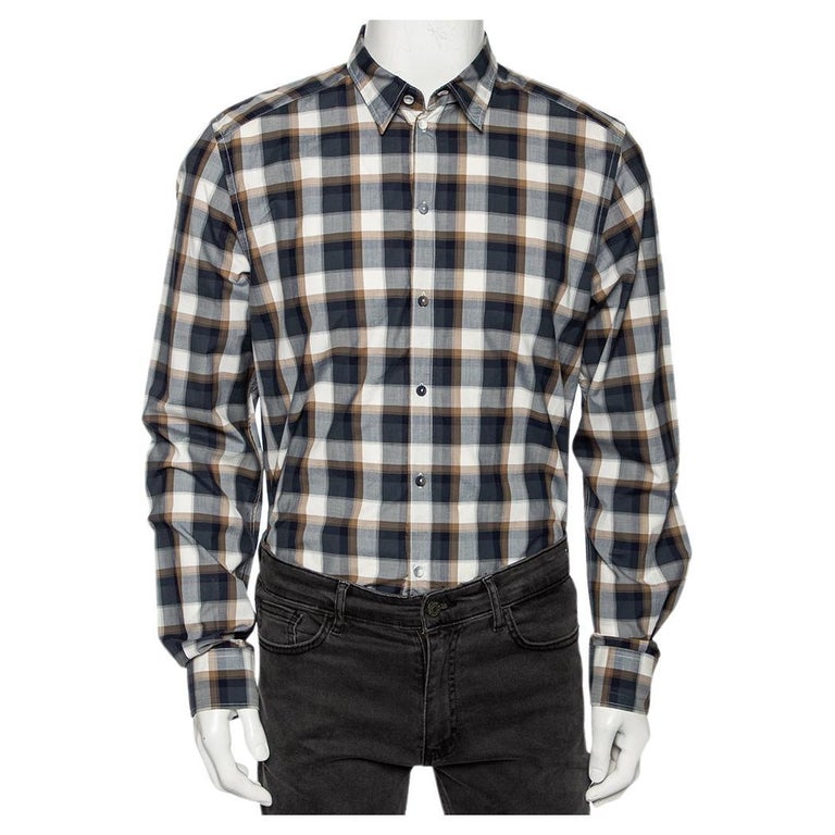 Dolce and Gabbana Blue and Brown Plaid Checked Cotton Gold Label Shirt ...