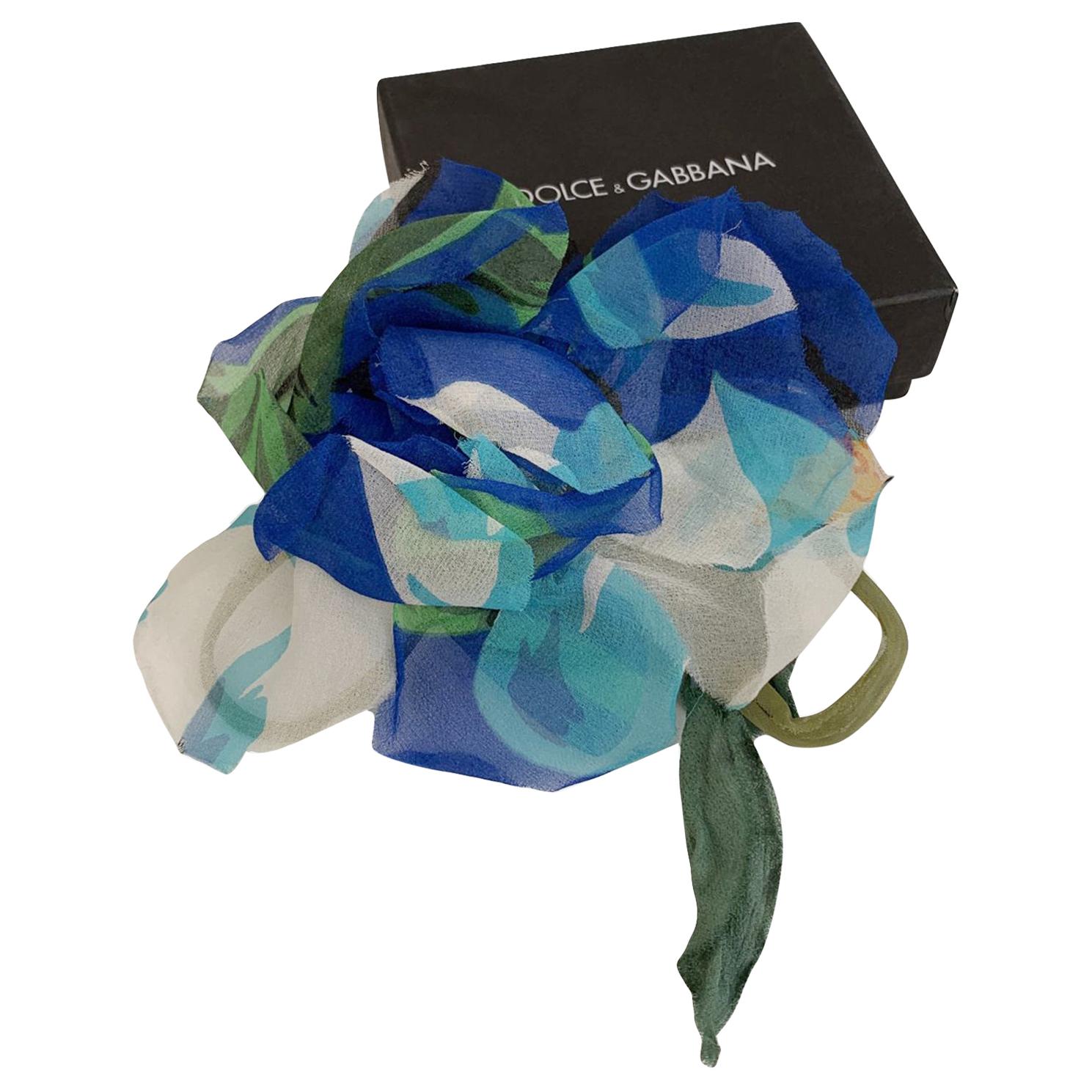Dolce and Gabbana Blue Chiffon Silk Flower Brooch Pin For Sale at ...