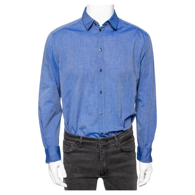 Dolce and Gabbana Blue Cotton Button Front Gold Label Shirt XL at 1stDibs