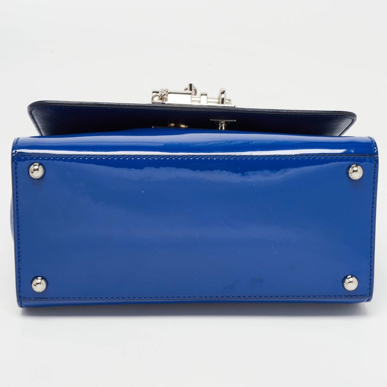 Dolce and Gabbana Blue Patent Leather Medium Miss Monica Top Handle Bag ...
