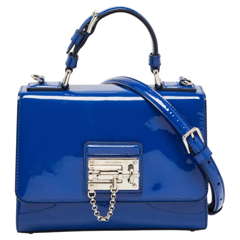 Dolce and Gabbana Blue Patent Leather Medium Miss Monica Top Handle Bag ...