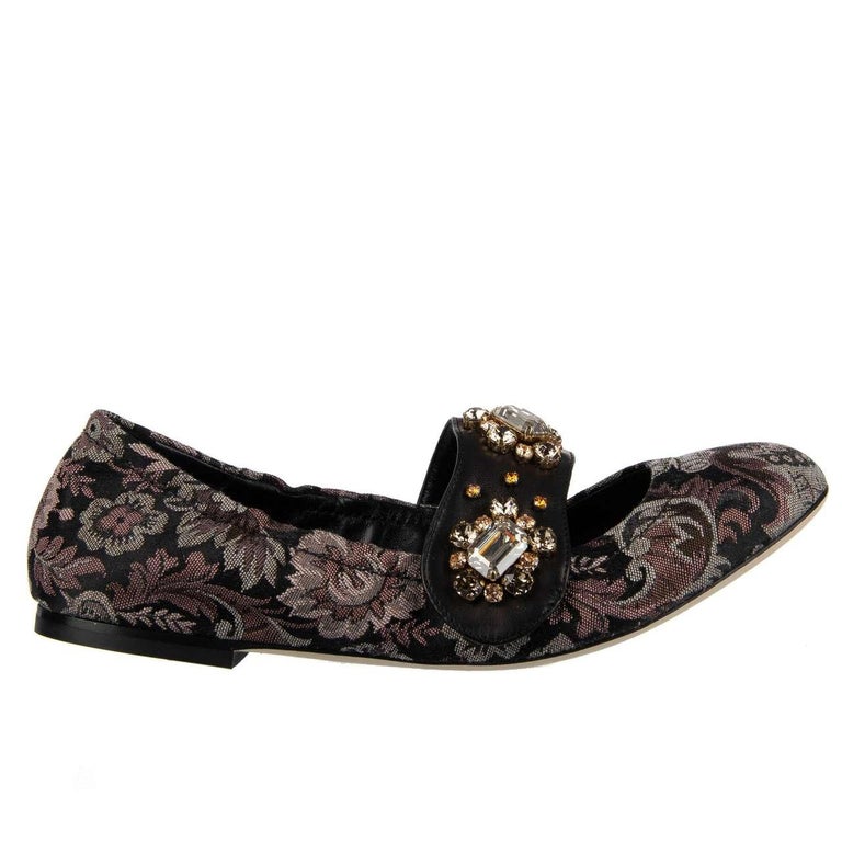 Dolce and Gabbana - Brocade Ballet Flats VALLY with Crystals 38.5 For ...