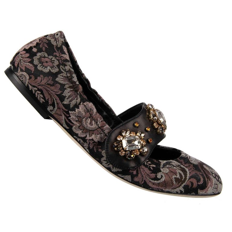 Dolce and Gabbana - Brocade Ballet Flats VALLY with Crystals 38.5 For ...