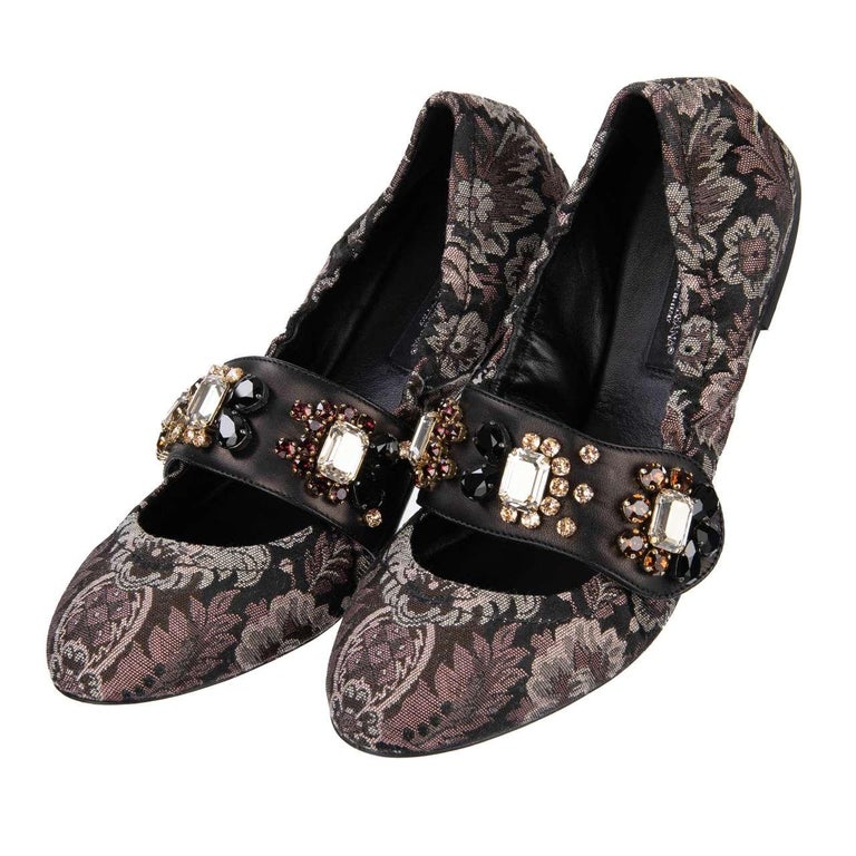 Dolce and Gabbana - Brocade Ballet Flats VALLY with Crystals 38.5 For ...