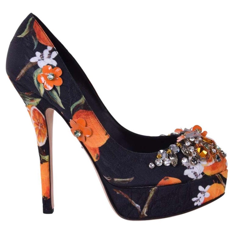 Dolce and Gabbana - Brocade Orange Pumps COCO Black For Sale at 1stDibs