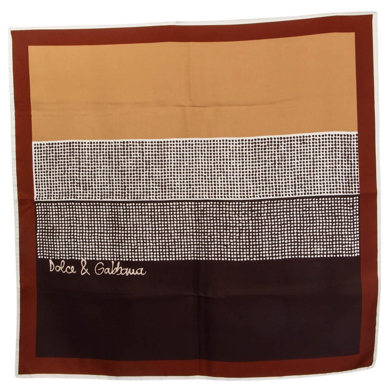DOLCE and GABBANA brown beige white silk DOTTED STRIPED 80 Scarf For ...