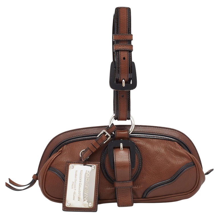Dolce and Gabbana Brown/Black Leather Buckle Pouch at 1stDibs