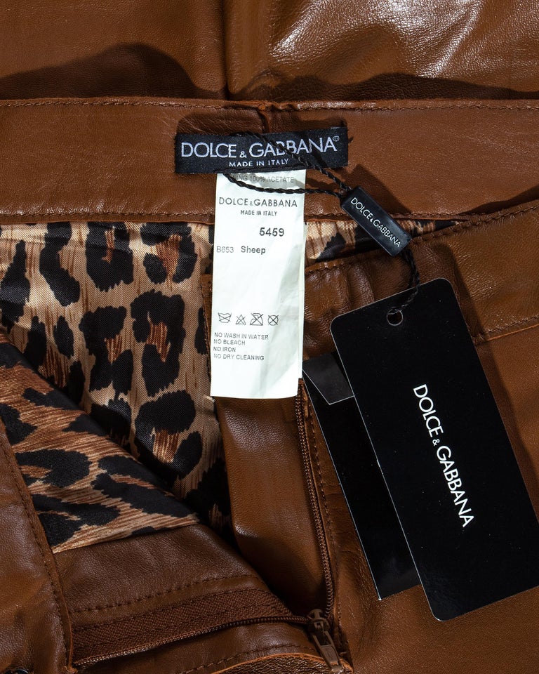 Dolce And Gabbana Brown Leather Extra Long Skinny Pants Fw 2001 At 1stdibs