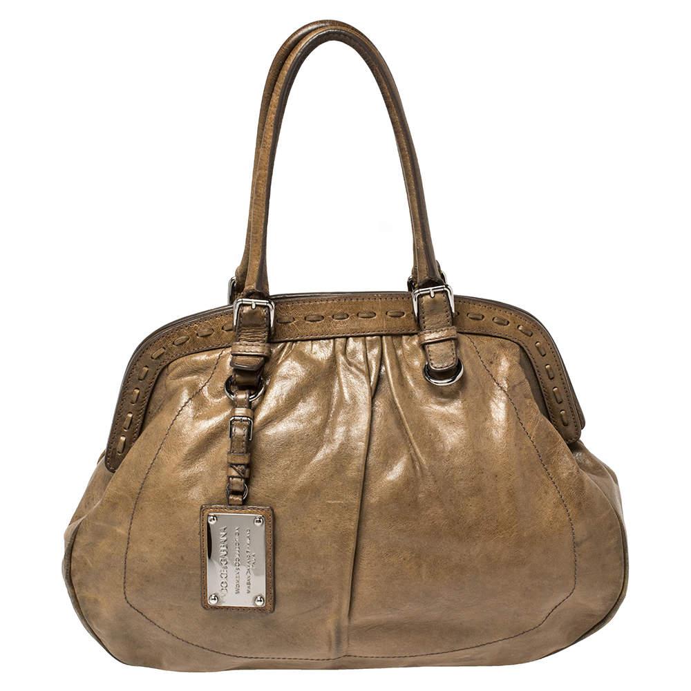 Dolce and Gabbana Brown Leather Miss Romantique Frame Satchel For Sale ...