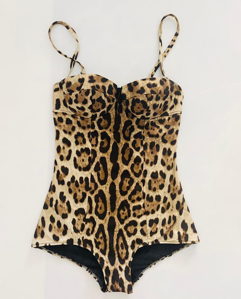 Dolce And Gabbana Brown Leopard One Piece Full Swimsuit Swimwear